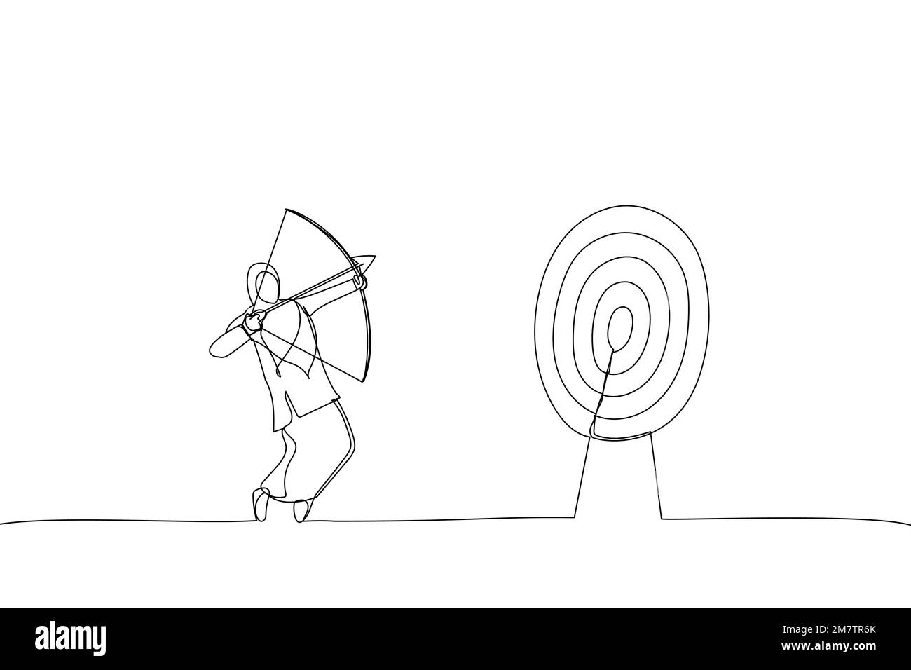 Drawing of blindfolded muslim businesswoman shooting arrow and missed ...