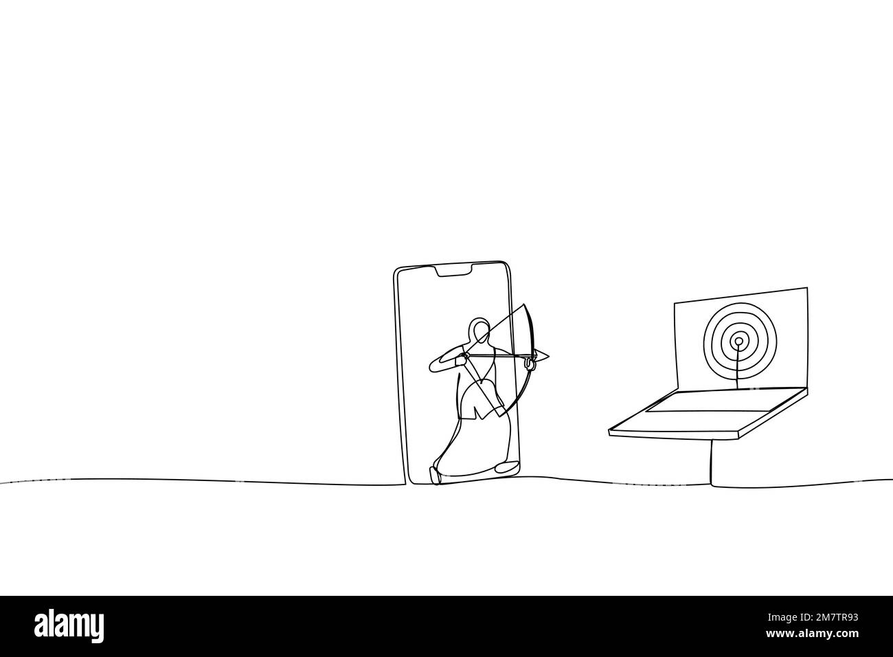 Cartoon of muslim businesswoman from mobile app aiming target and other ...