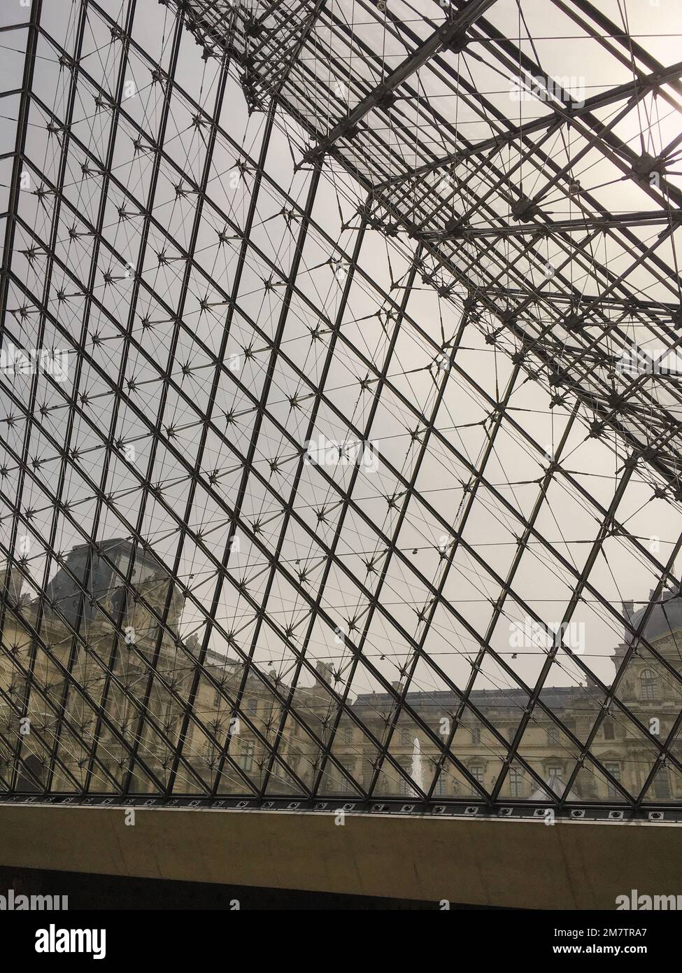 A vertical shot of the Louvre Museum and the glass pyramid in Paris ...
