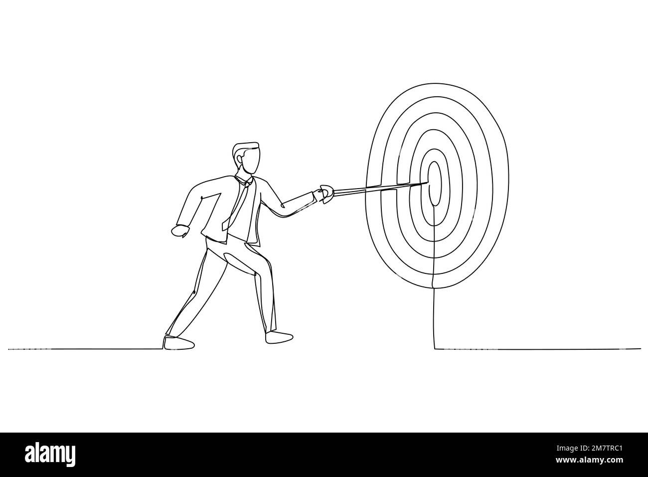 Illustration of businessman hit business target. One continuous line ...