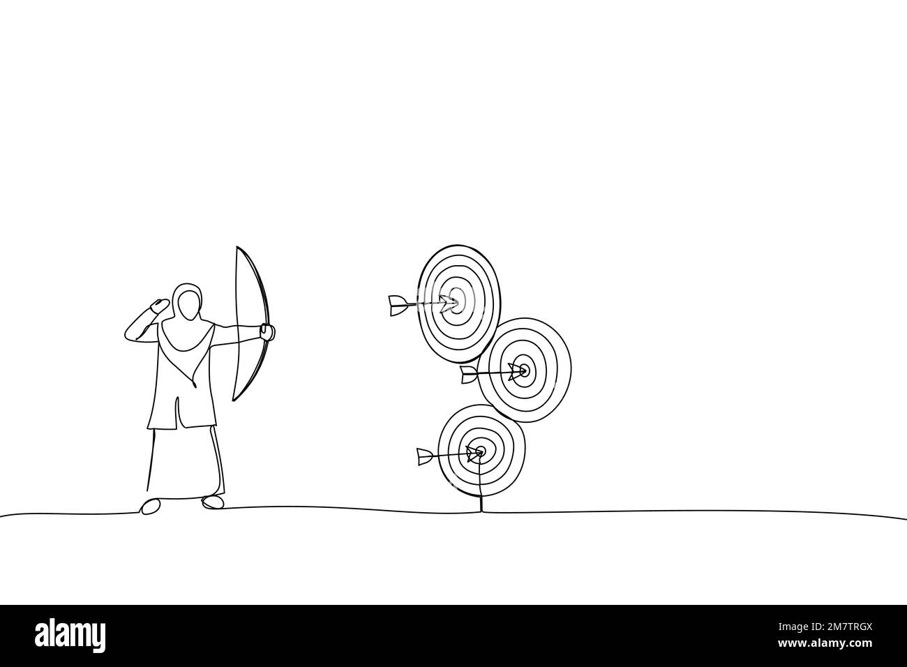 Illustration of muslim businesswoman doing a perfect hit arrow target ...