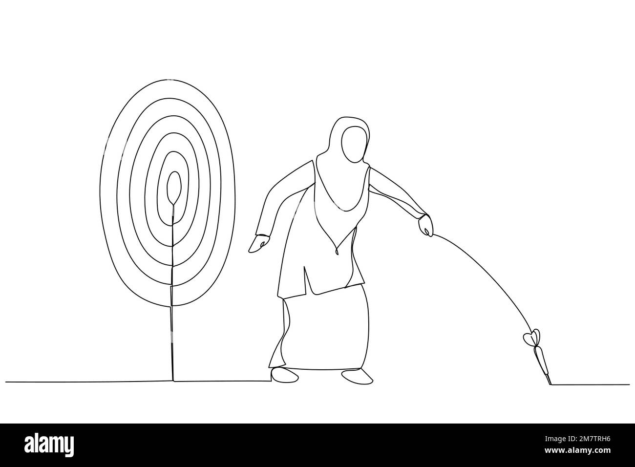 Drawing of businesswoman and target. Continuous line art style Stock ...