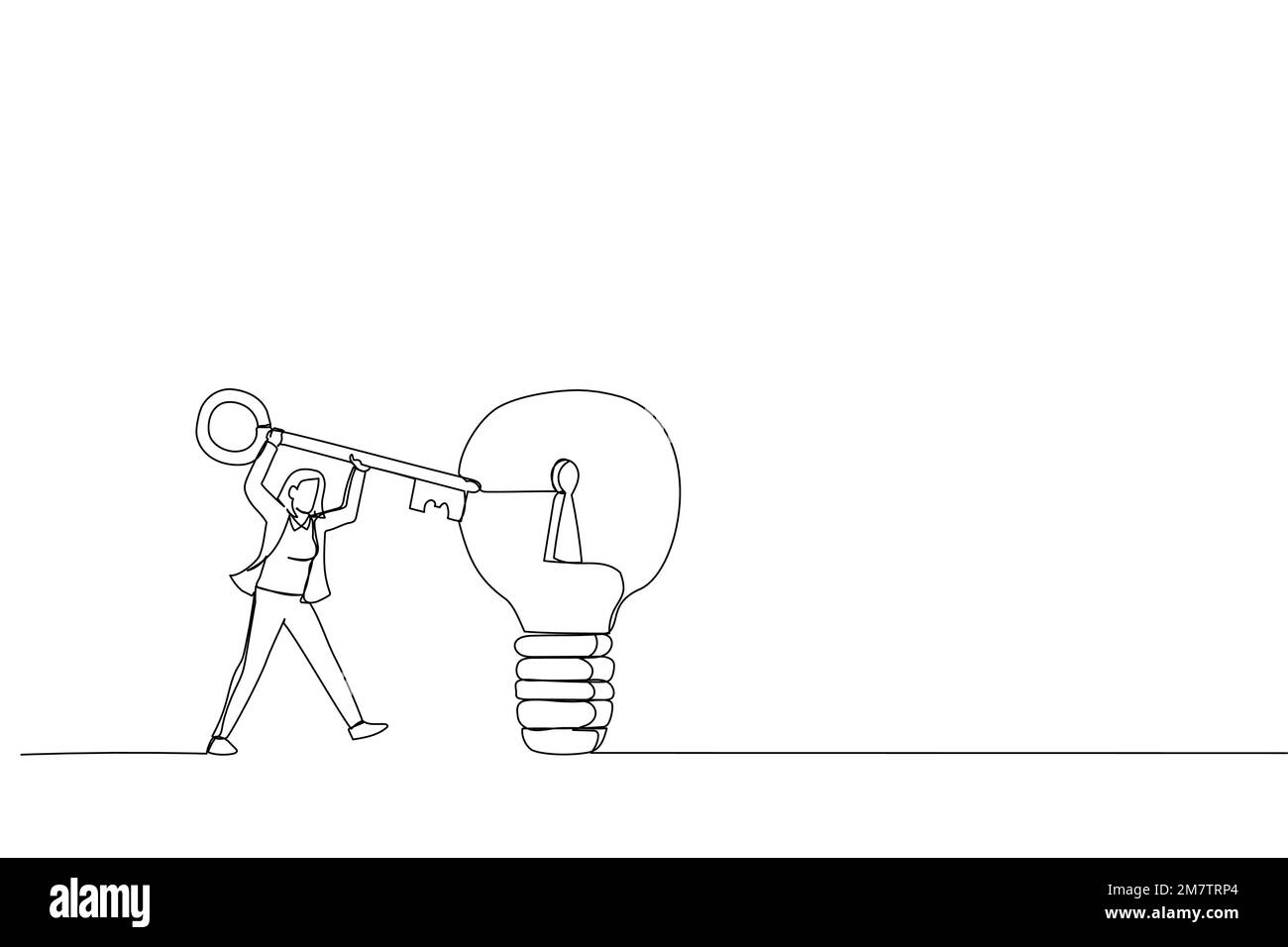 Illustration of smart businesswoman holding big key about to insert ...