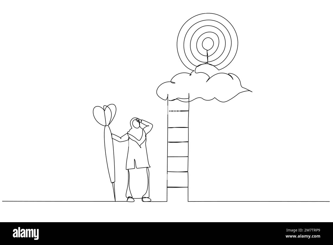 Cartoon of ambitious businesswoman hold dart aim high at target on the ...