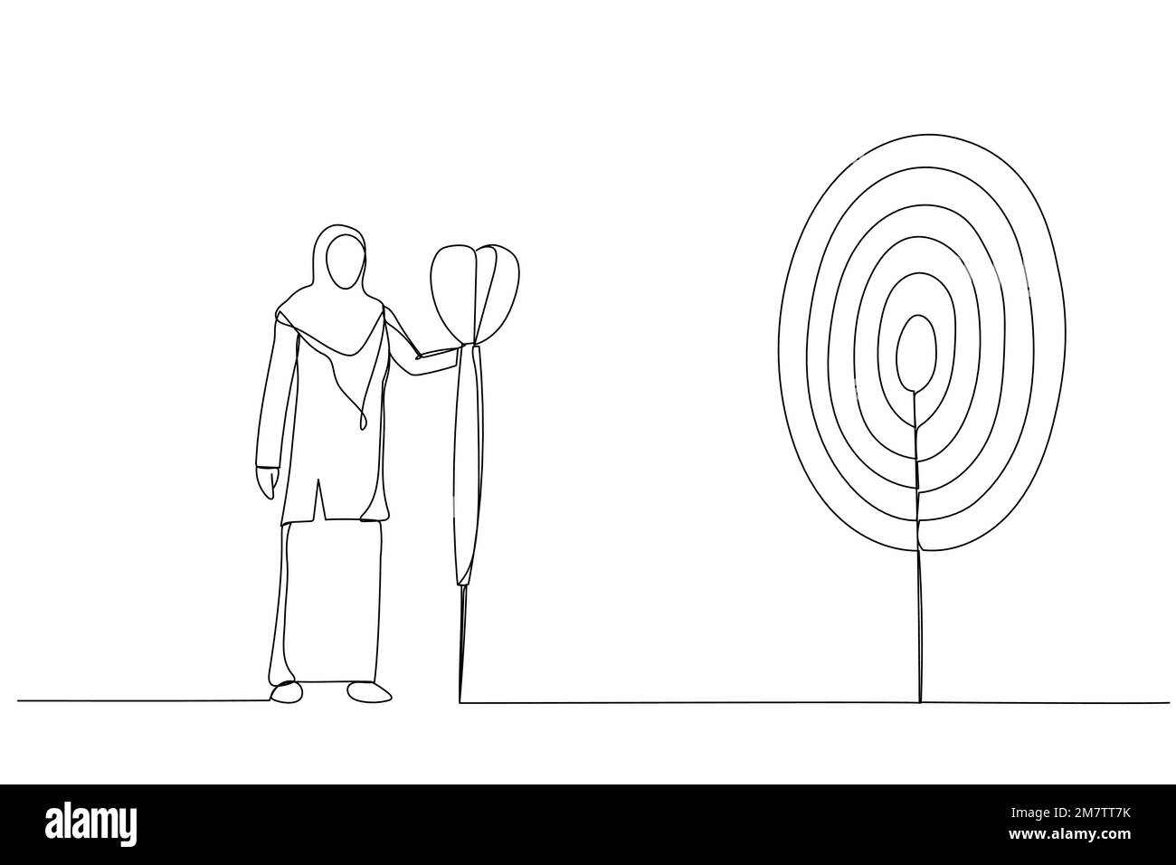 Drawing of purposeful businesswoman with spear in hand looks at the ...