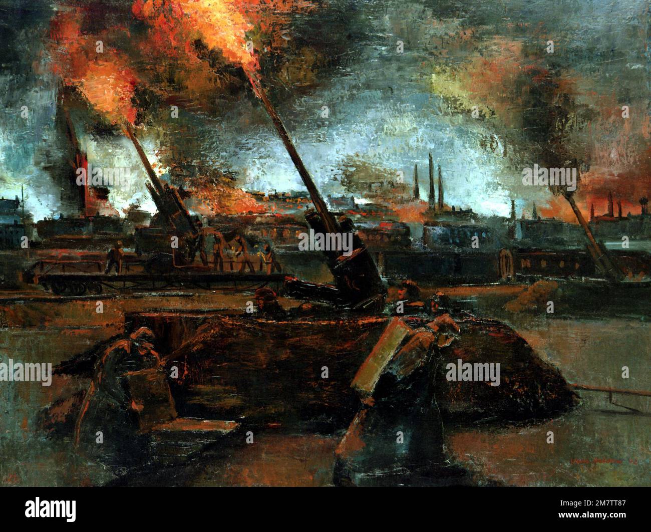 Artwork: "Firing Flak Guns" Artist: Unknown. Country: Unknown Stock ...