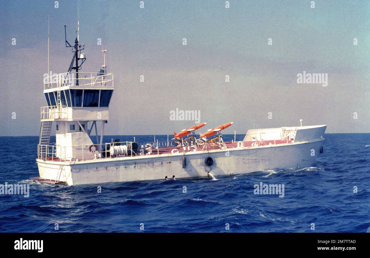Port quarter view of a QST-34, at sea launch platform near the Pacific ...