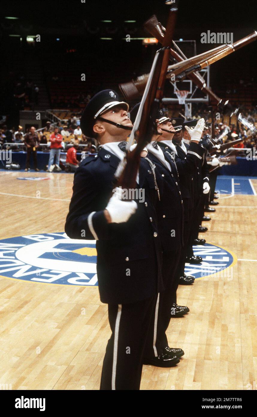 The Air Force Honor Guard Drill Team performs during half-time at the ...