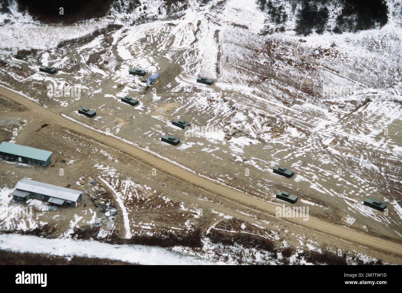 Aerial view of the Korean Tactical Range, with mock targets, located ...