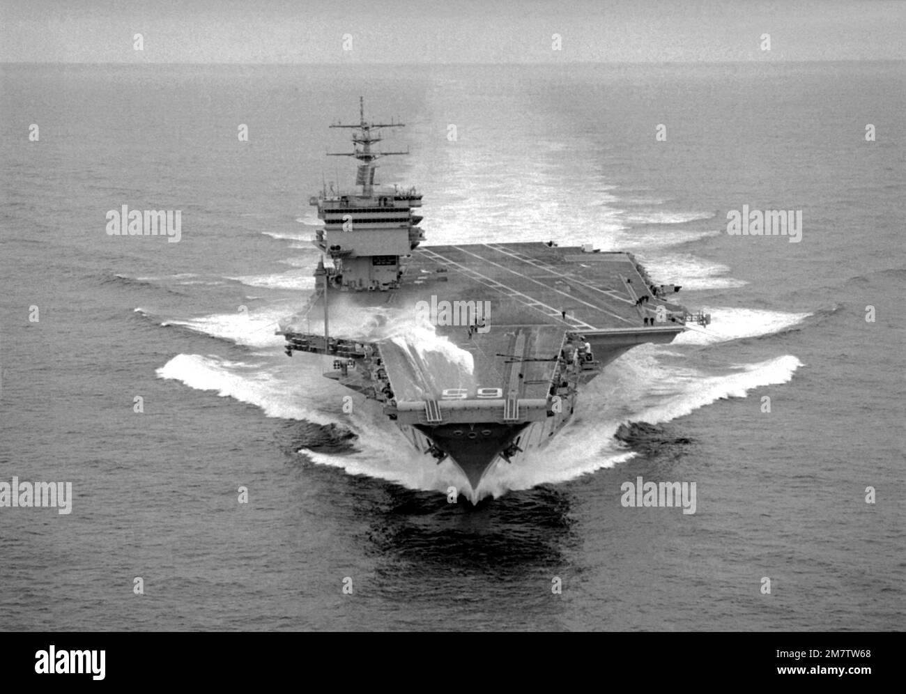 Head on bow view of the nuclear-powered aircraft carrier USS ENTERPRISE ...