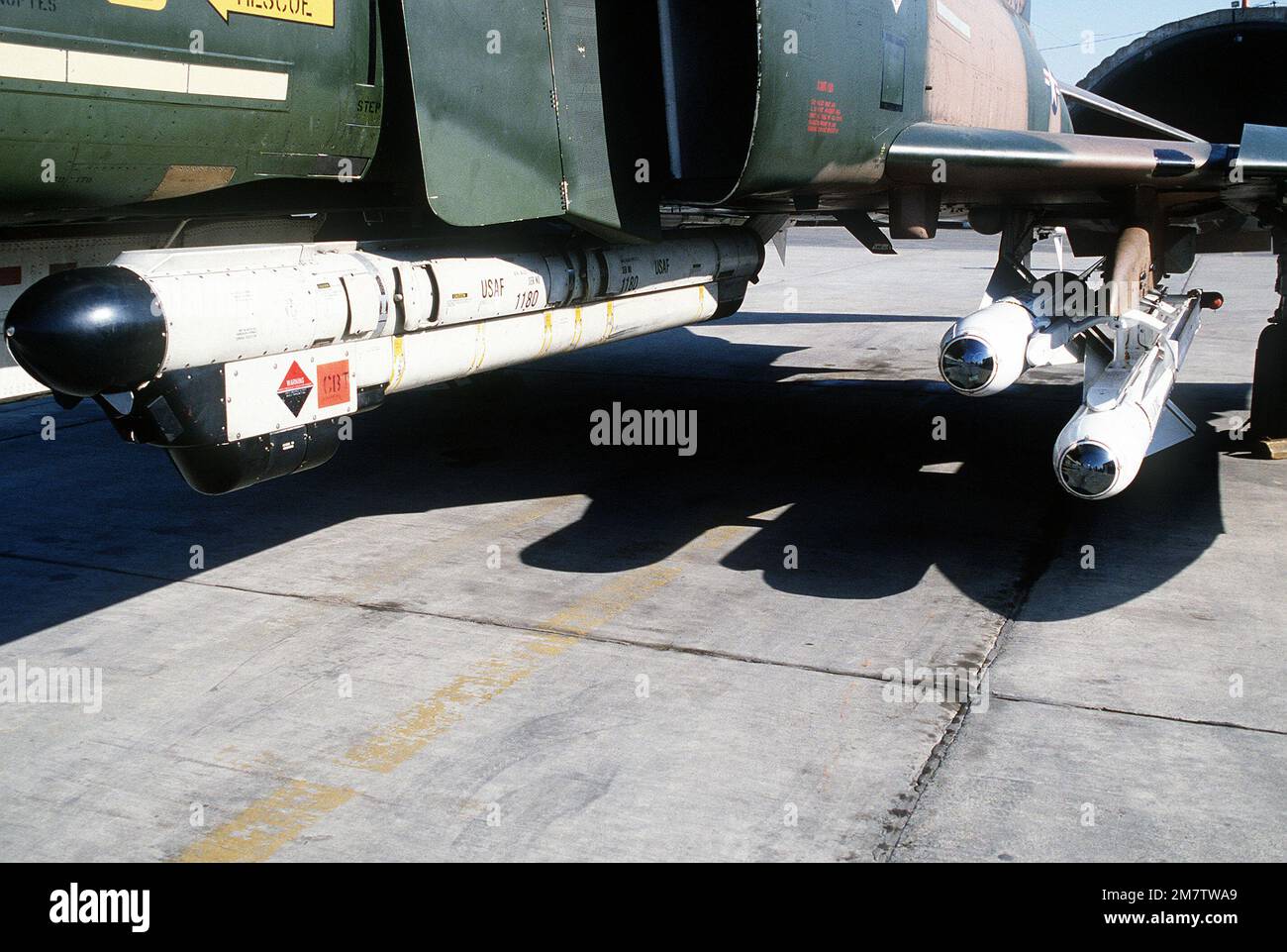 A close-up view of two AGM-65 Maverick air-to-surface missiles, right ...