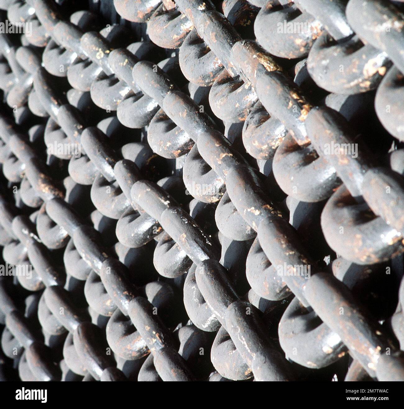 Anchor chain of the battleship USS NEW JERSEY (BB-62) is laid out on ...