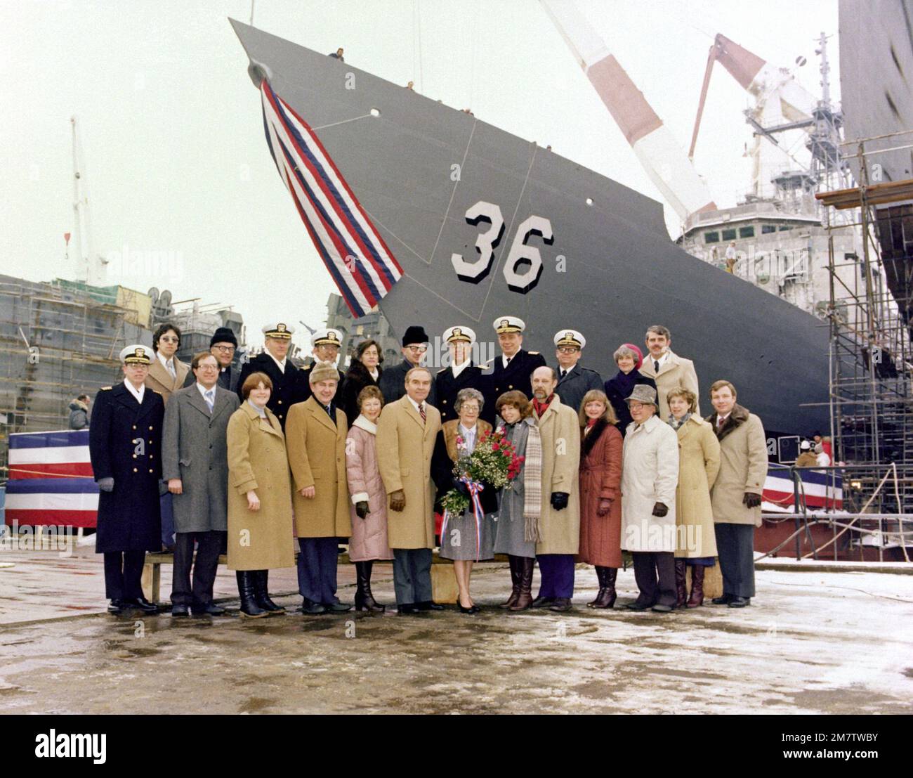The launching party for the guided missile frigate UNDERWOOD (FFG-36 ...
