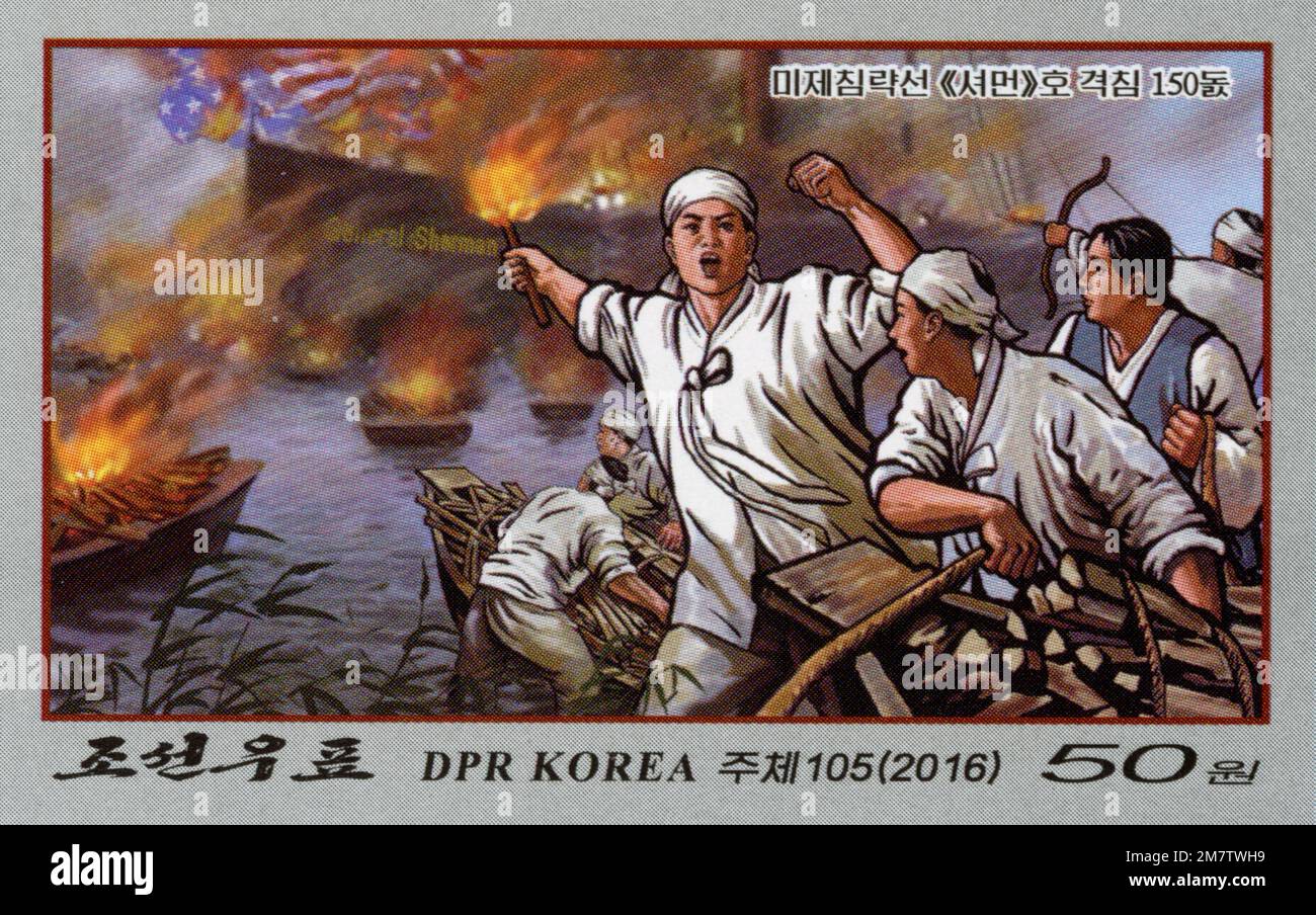2016 North Korea stamp. The 150th Anniversary of the Sinking of USS ...