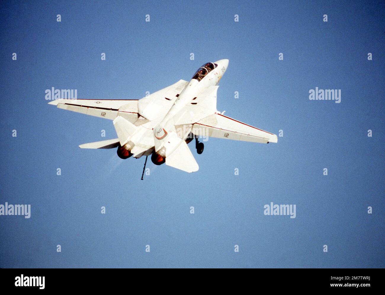 A top view of an F-14 Tomcat aircraft from Carrier Air Wing 9 (CVW-9 ...