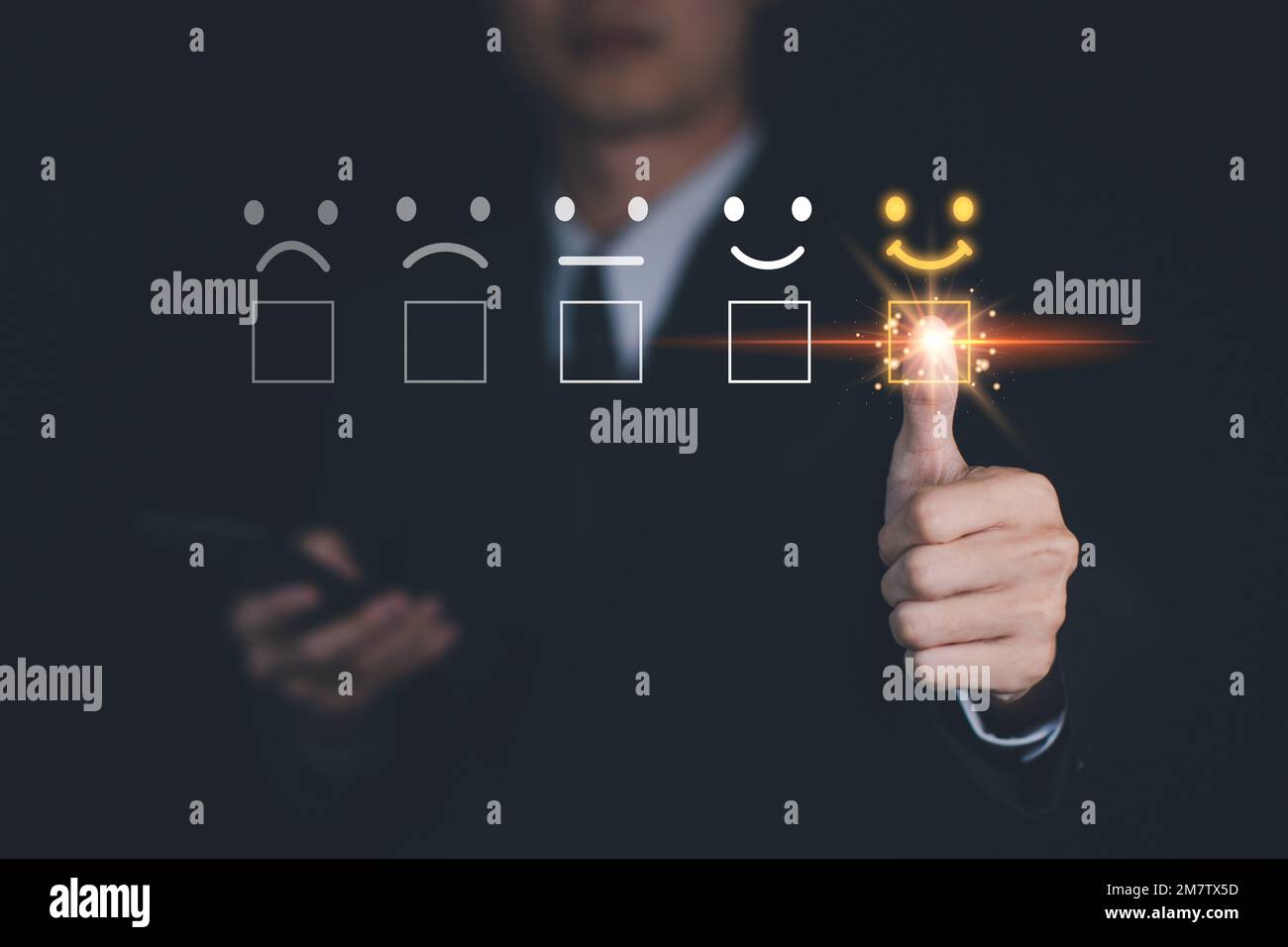 Customer reviews good smile and hand good sign, Businessman with ...