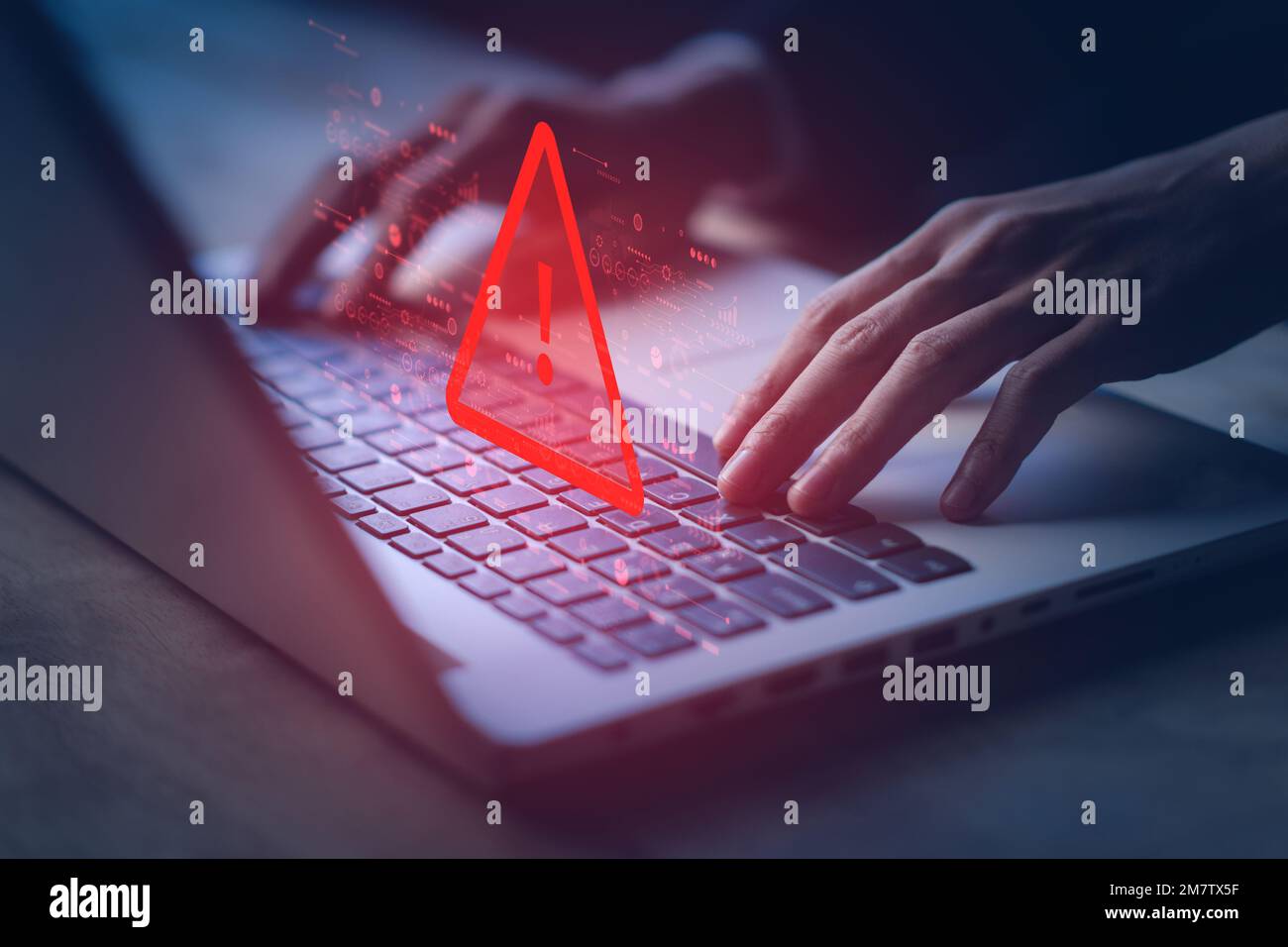 System Hacked Warning Alert On Notebook Laptop Cyber Attack On Computer Network Virus