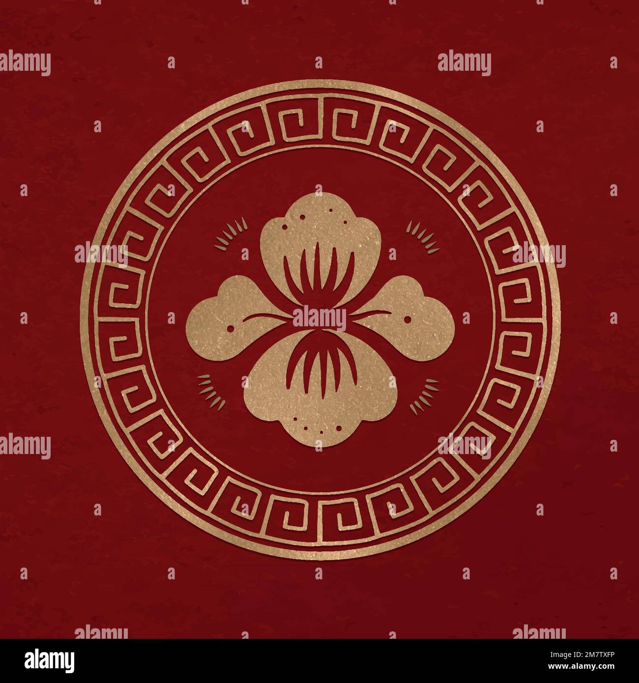 Chinese peony flower badge vector gold new year design element Stock ...
