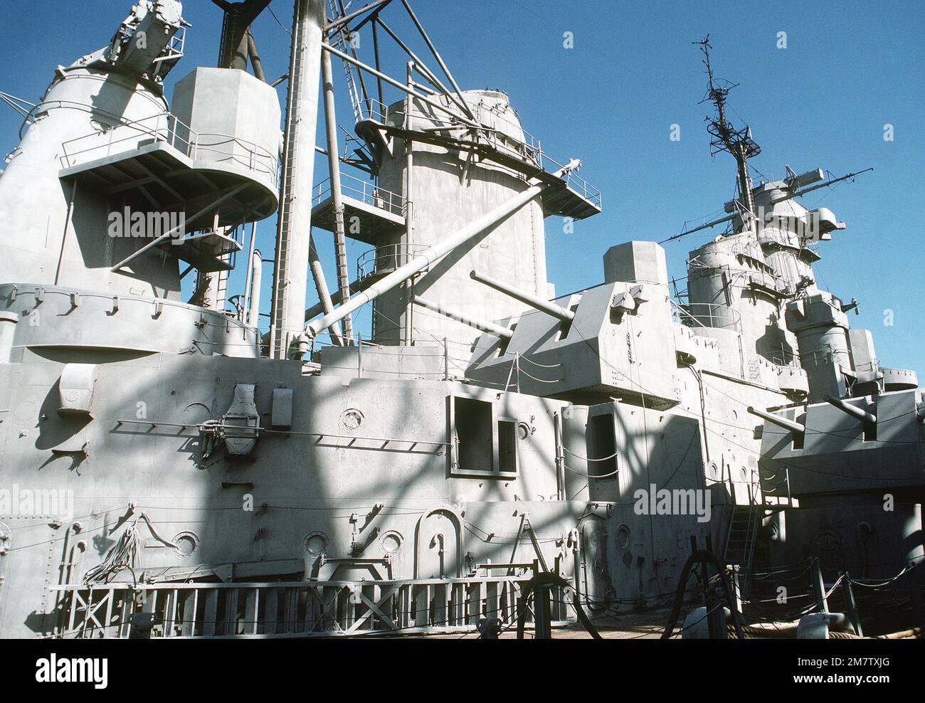 A view from the starboard deck looking forward at number seven and nine ...