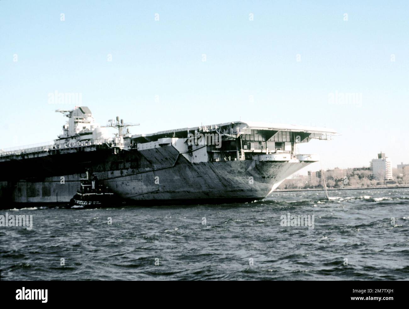 A port quarter view of the anti-submarine warfare support aircraft carrier ex-USS INTREPID (CVS ...