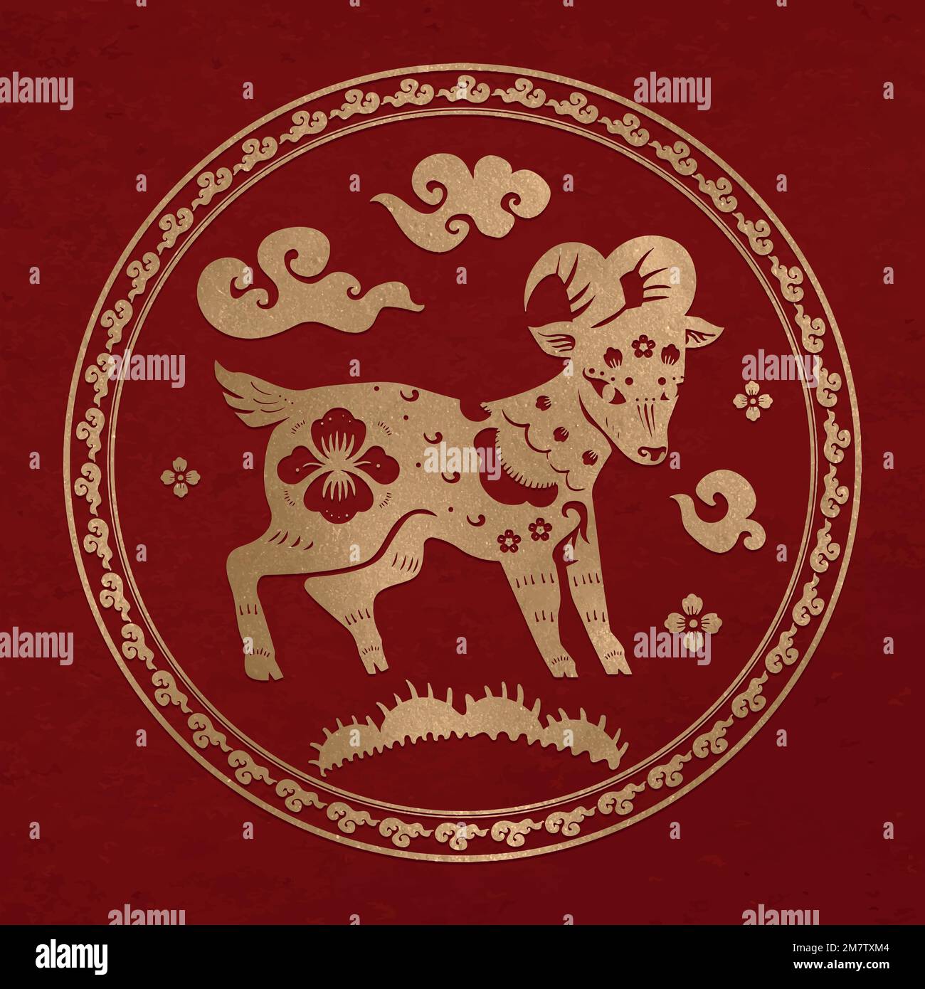 Goat year golden badge vector traditional Chinese zodiac sign Stock ...