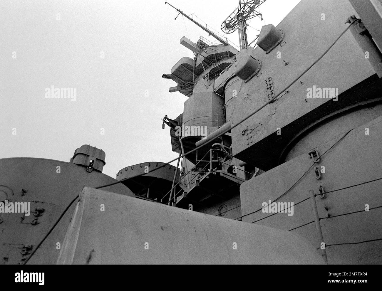 A view of the foremast aboard the battleship IOWA (BB-61). The ship is ...