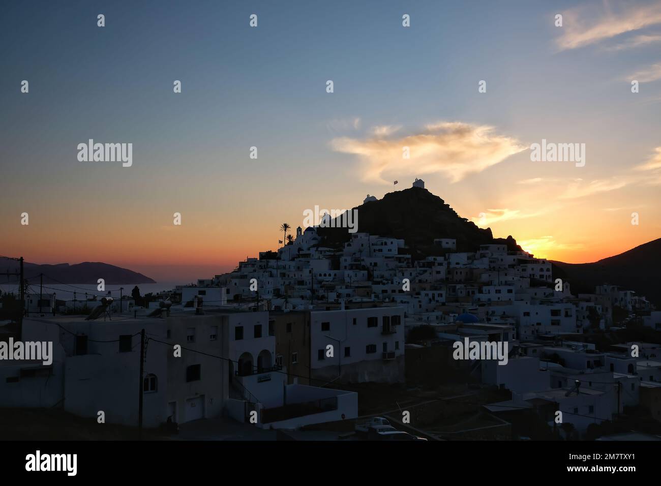 Panoramic view of the picturesque island of Ios Greece at sunset Stock ...