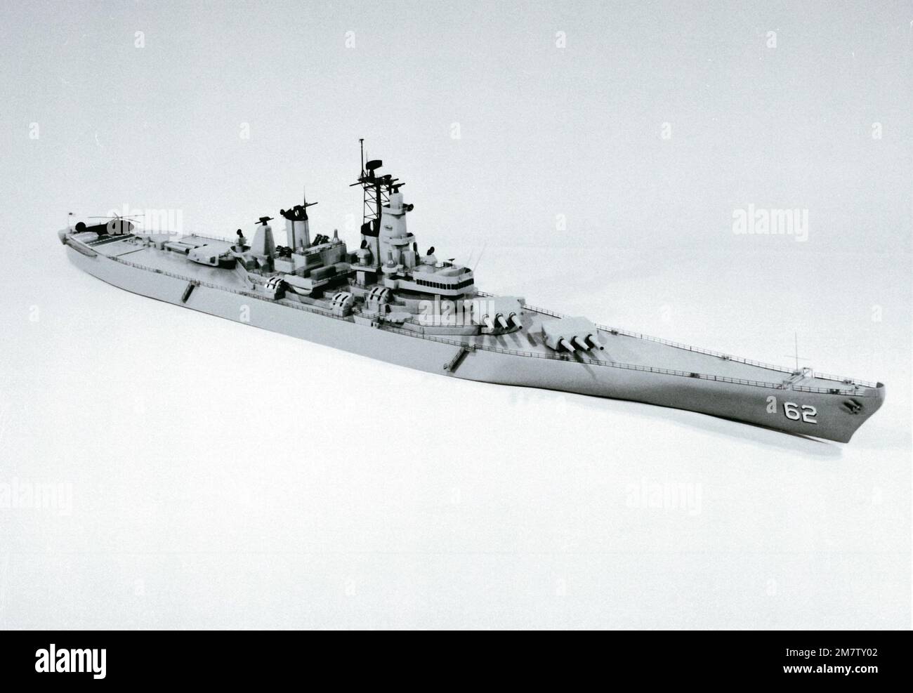 A starboard beam view of a model of the battleship USS New Jersey (BB ...