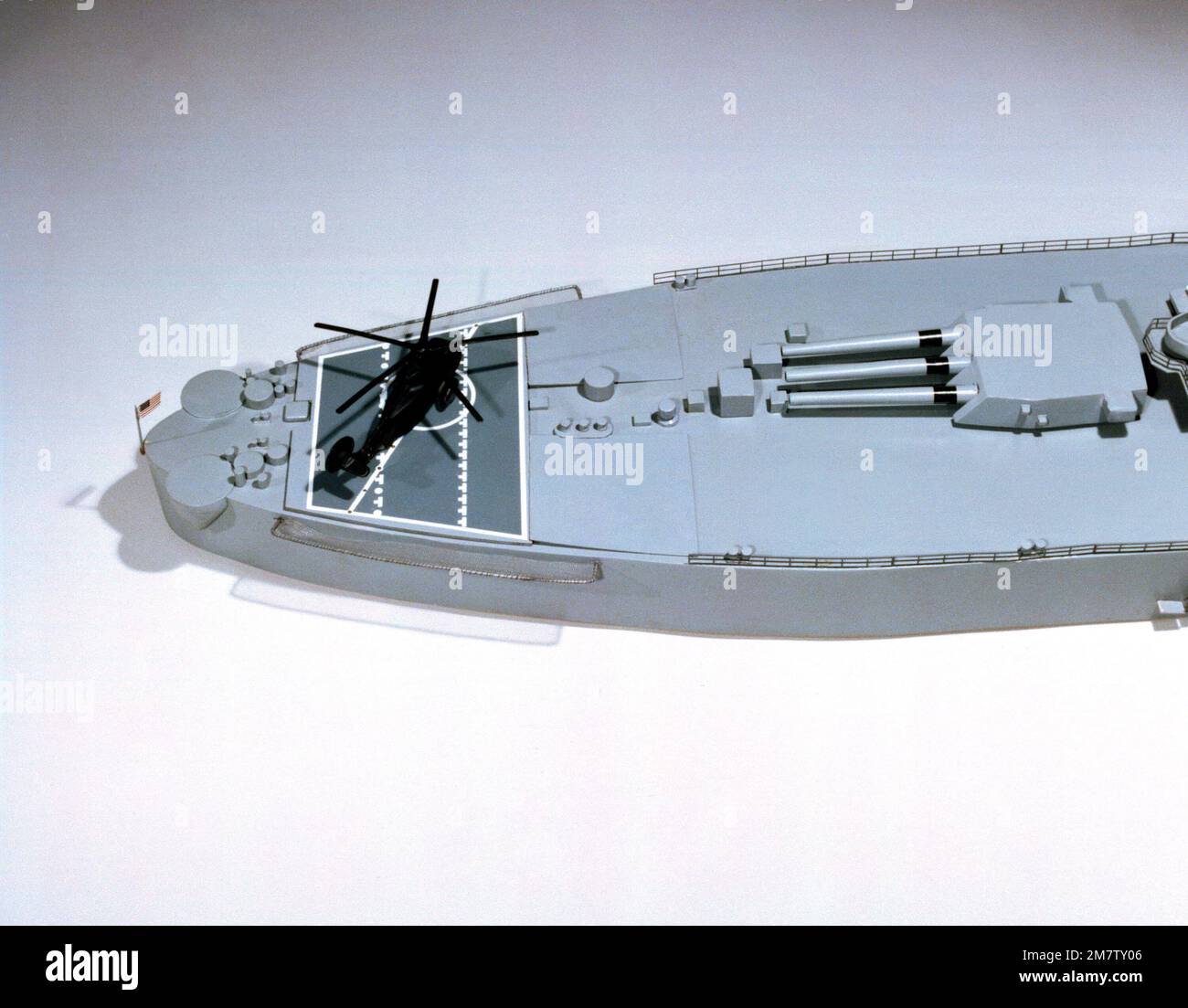 View of the stern section of a model of the battleship USS NEW JERSEY ...