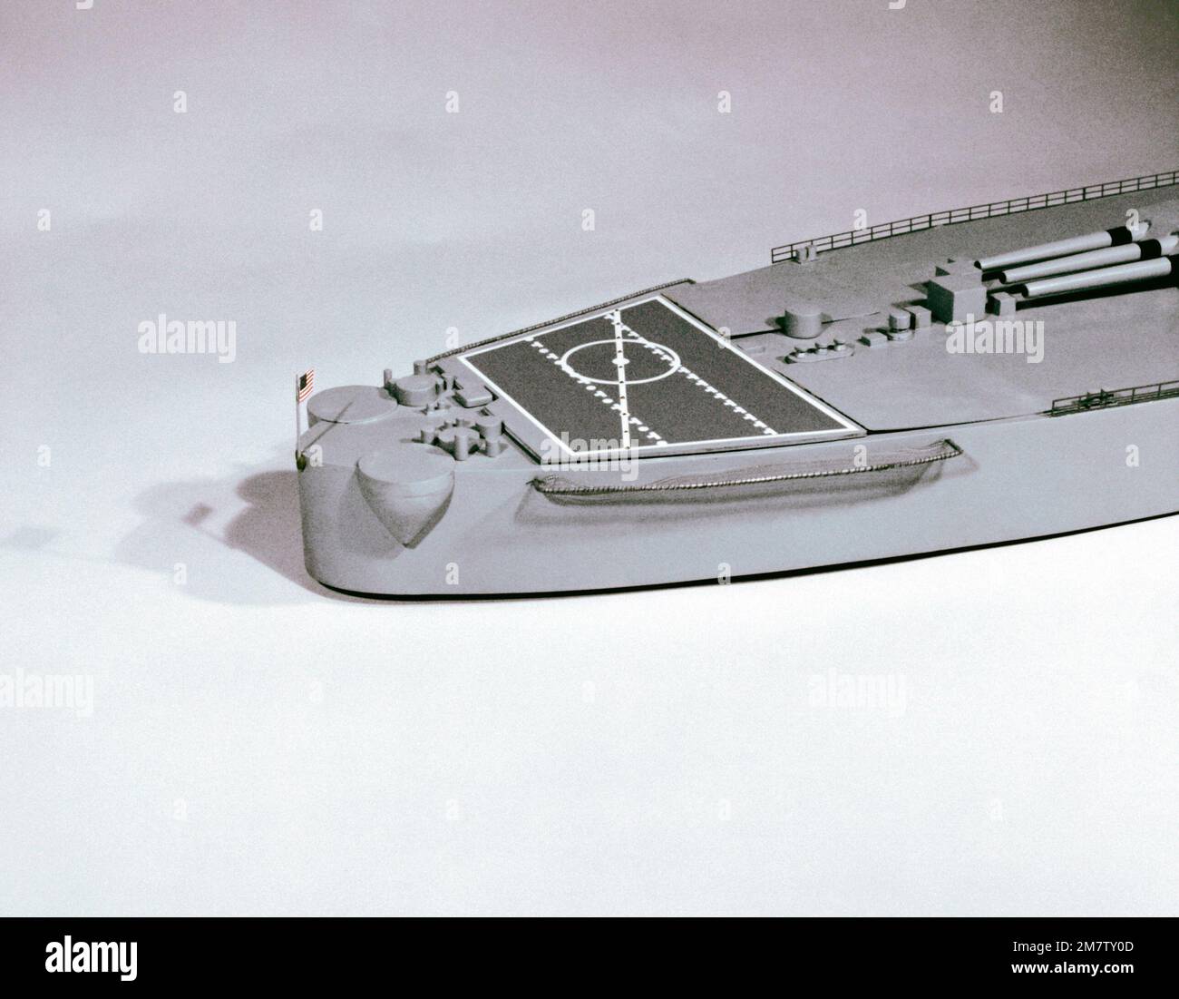 View of the stern section of a model of the battleship USS New Jersey ...