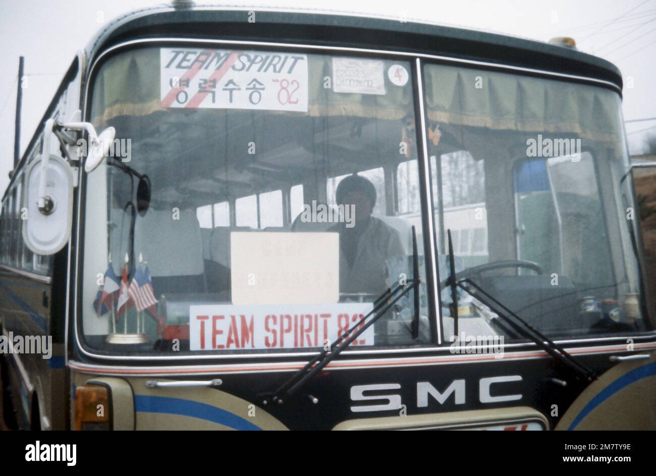 Front view of one of the buses being used to transport soldiers from ...