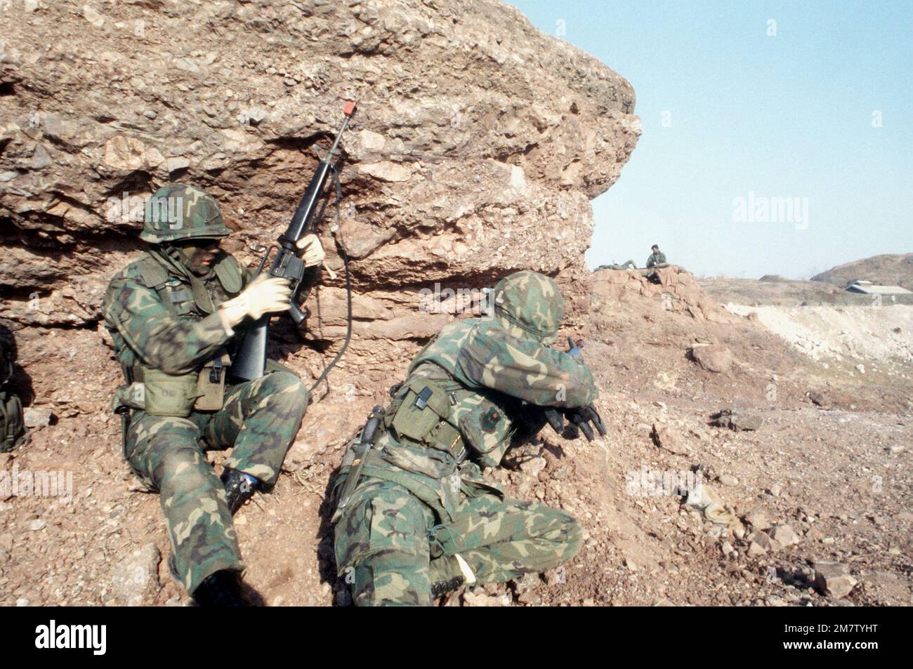 Soldiers defend the boundaries of the air field from aggressor forces ...