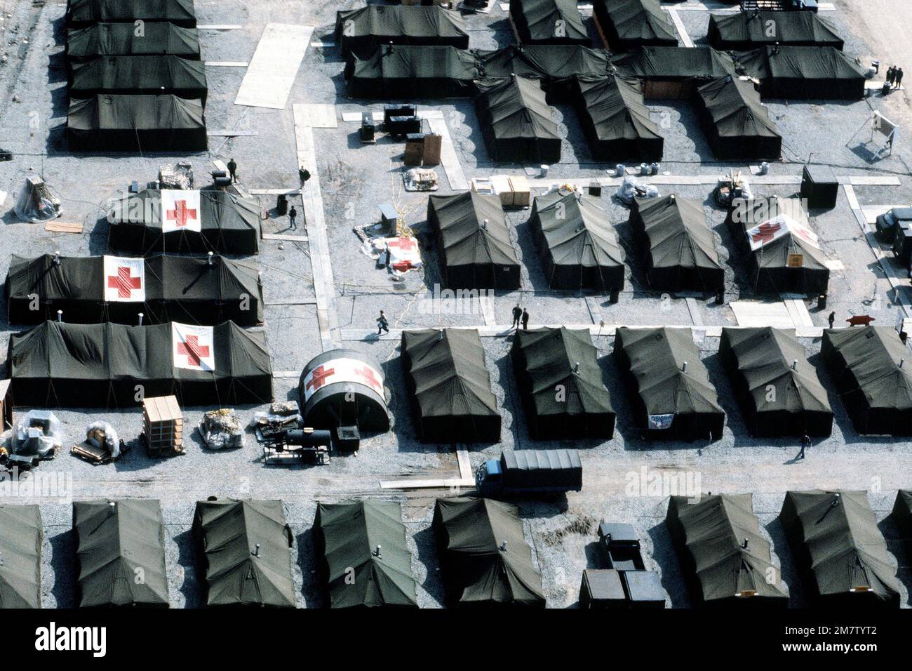 Aerial view of the tent city deployment of the 655th Tactical Hospital ...