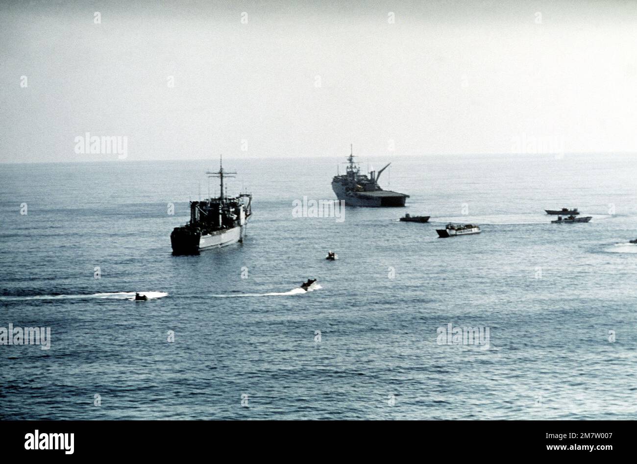 Landing craft prepare to return to the wet well aboard the amphibious ...