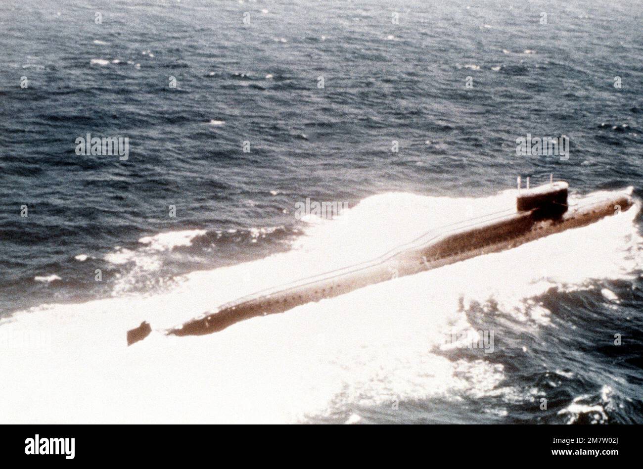 A starboard quarter view of a Soviet Delta class nuclear-powered ...