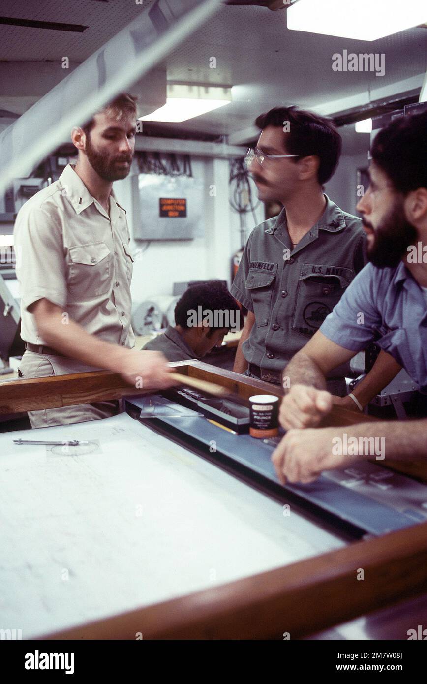 Personnel aboard the surveying ship USNS CHAUVENET (T-AGS-29) transfer ...