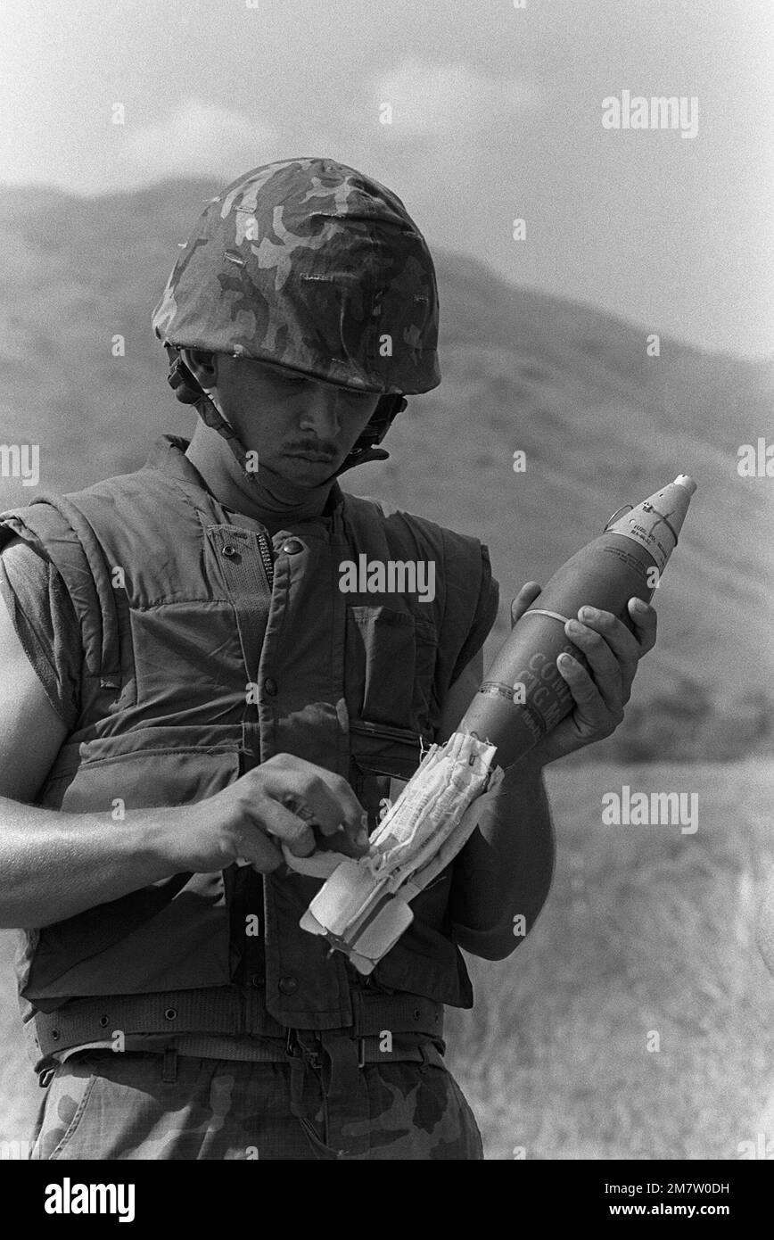 A member of Company C, 1ST Battalion, 3rd Marine Division prepares an ...