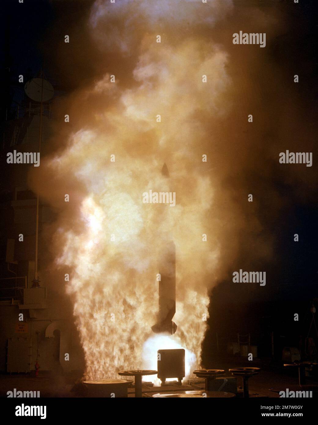 An Aegis Teckeval missile is launched from a Vertical Launch System ...