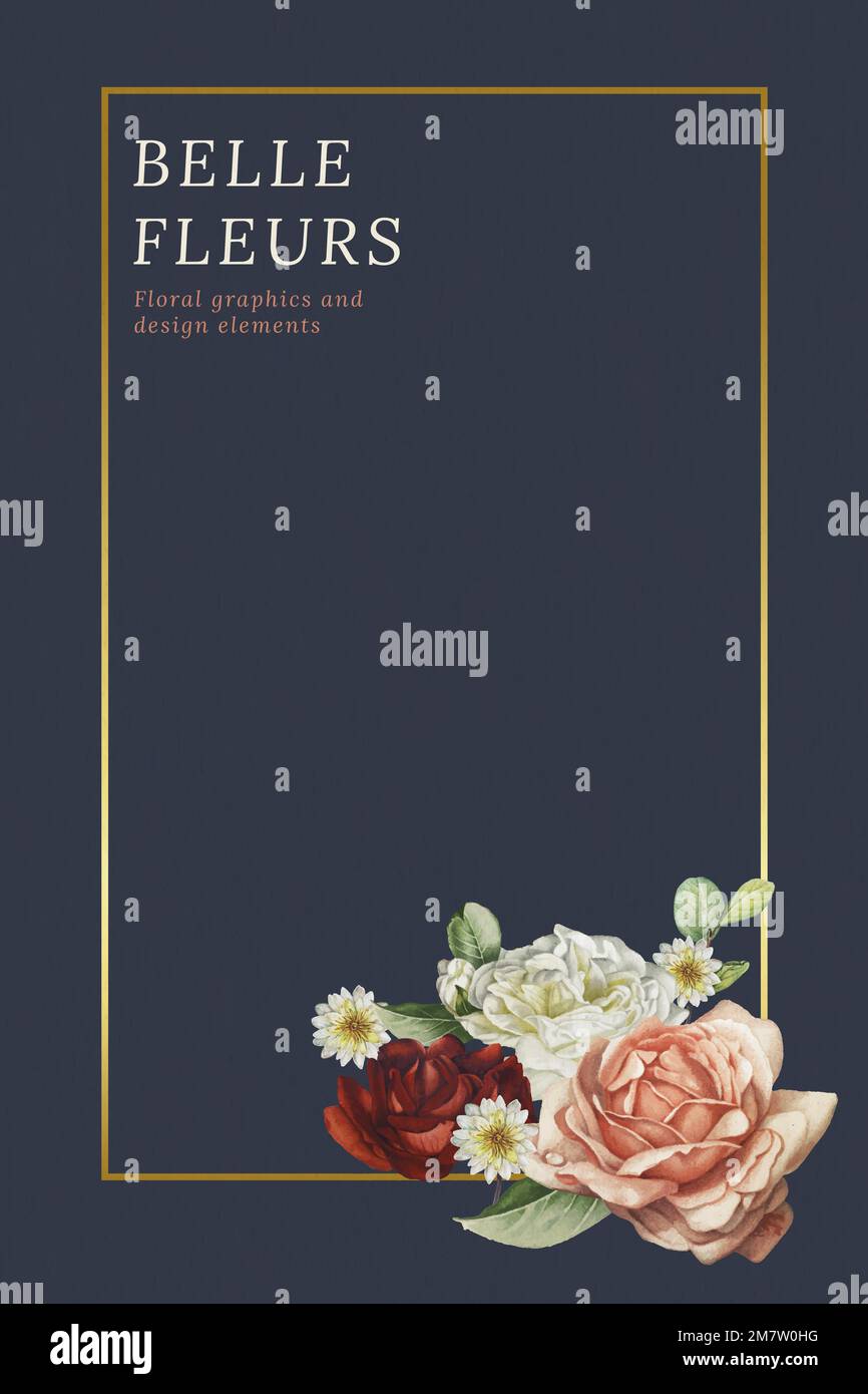 Floral gold frame on blue background vector Stock Vector Image & Art ...