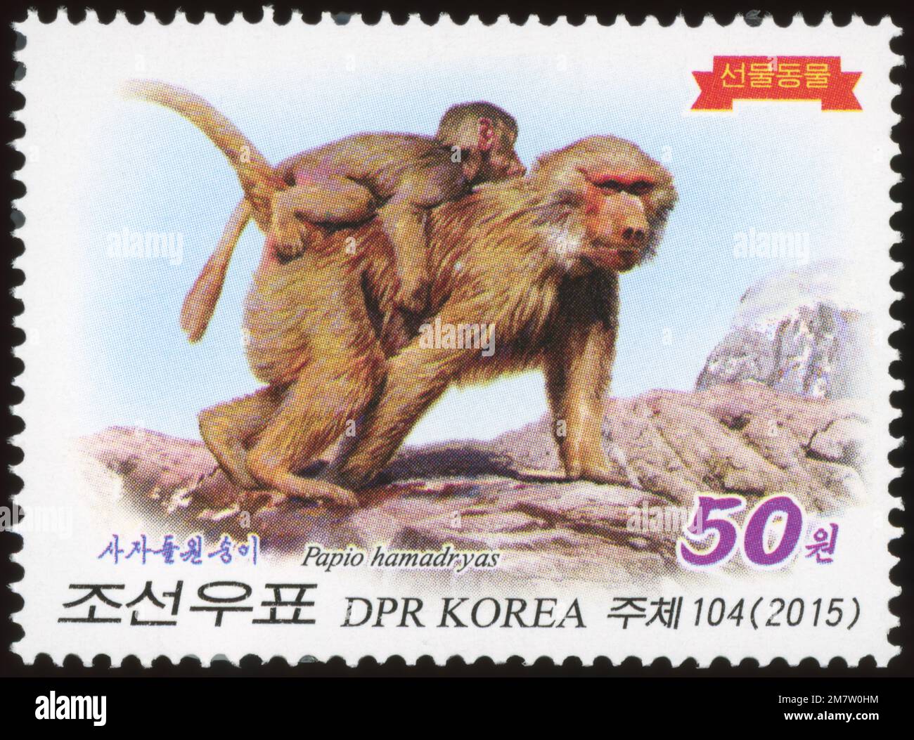 2015 North Korea stamp set. Animals given to the Kim Jong Il. Papio ...