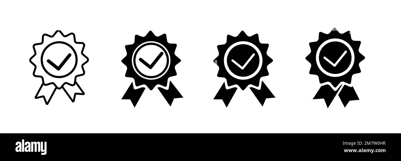 Approved or certified medal icon set with outline and flat style ...