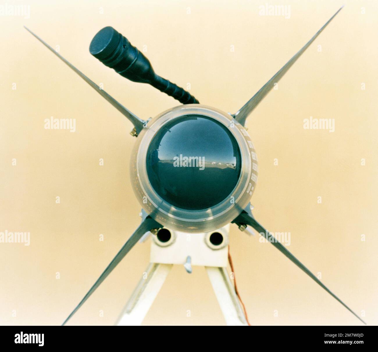 A view of an AIM/9L/M Sidewinder missile on a display stand. Country ...