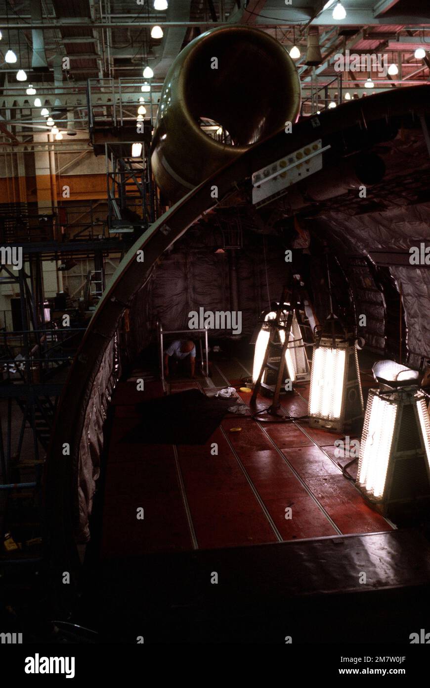 A KC-10 Extender aircraft fuselage is fitted with sound-proofing and ...
