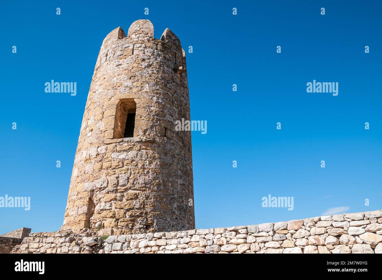 circular watchtower, Ulldecona Castle, Catalonia, Spain Stock Photo - Alamy