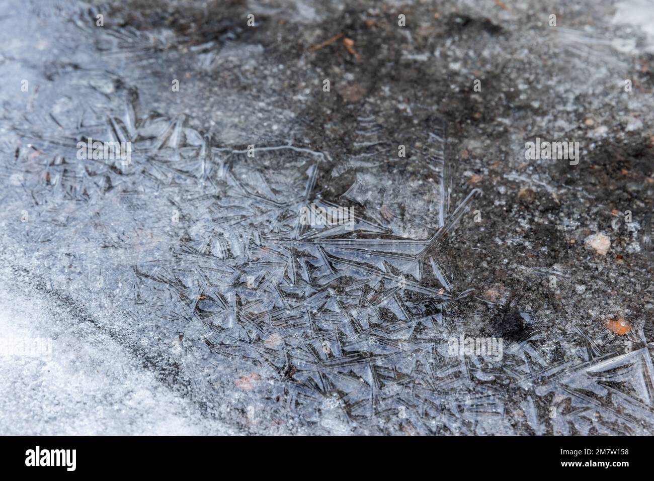 Thin ice surface on frozen puddle, natural background photo Stock Photo ...