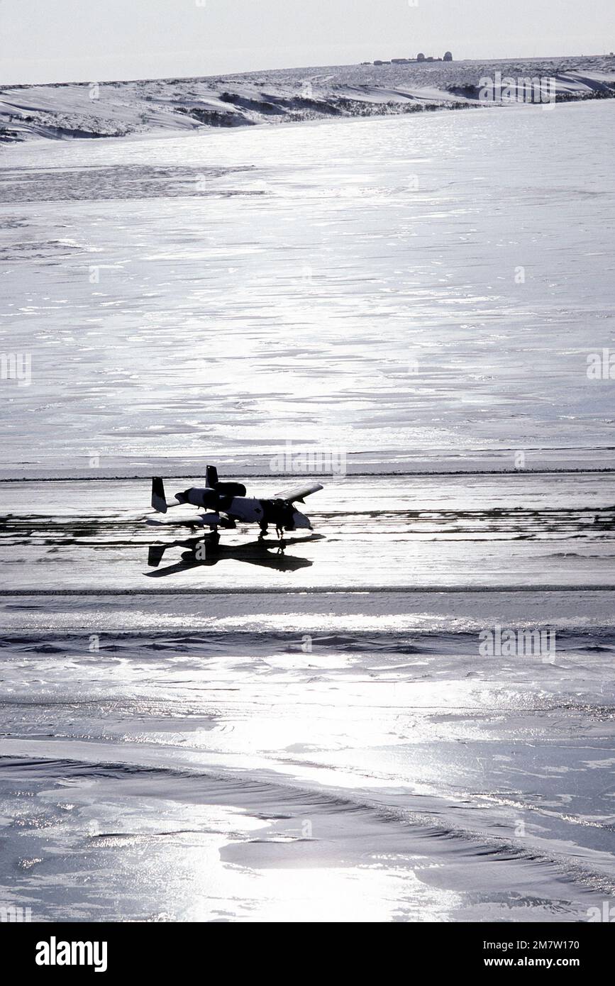 An aerial view of an A-10 Thunderbolt II aircraft landing during ...