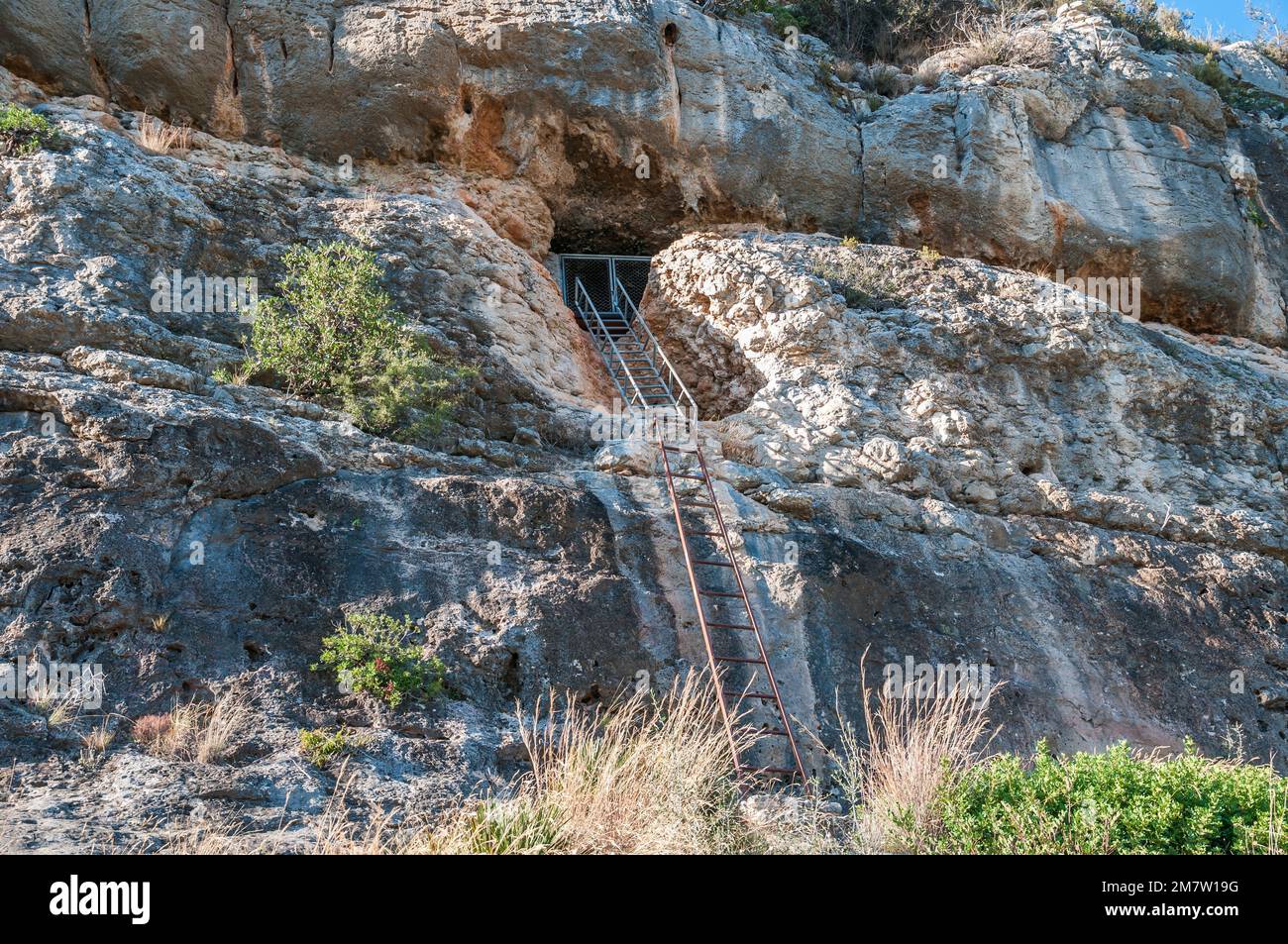 entrance of one cave paintings of Abrics de l'Ermita, the most ...