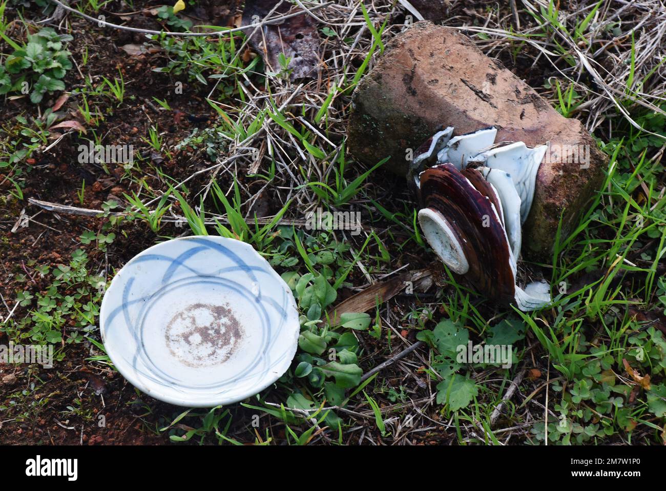 Broken porcelain pieces - remainings of a traditional ceramic oven in ...