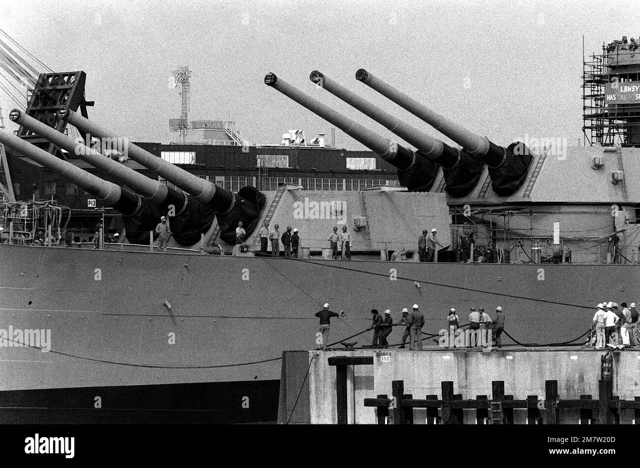 A view of "A" and "B" turrets aboard the battleship NEW JERSEY (BB-62 ...