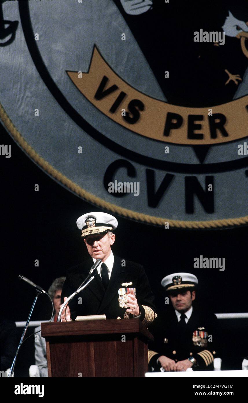 ADM Thomas B. Hayward, chief of naval operations, speaks during the ...